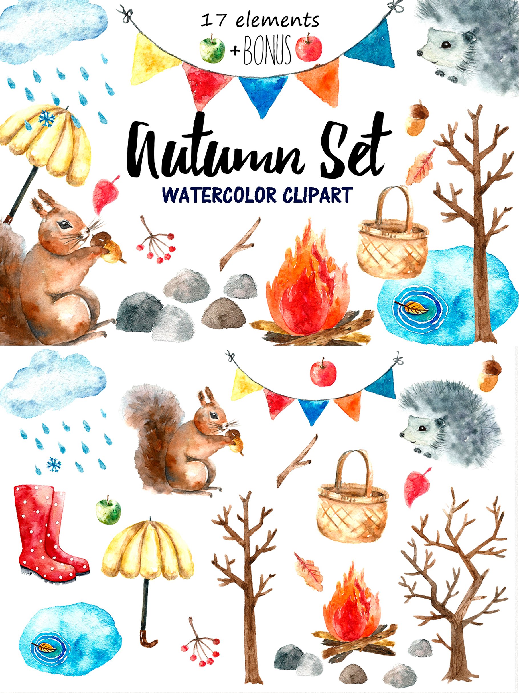 Watercolor autumn set.