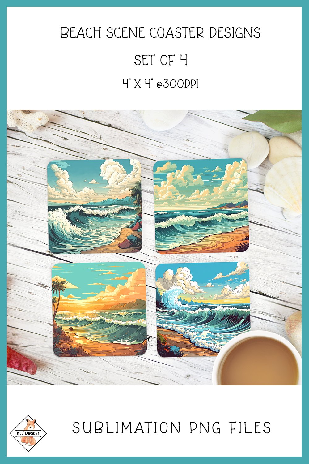 Beach Scene Coaster Sublimation Designs | Summer Clipart