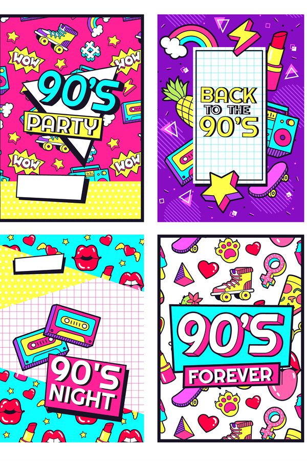 Retro 90s poster. Nineties forever, funky 1990s music night