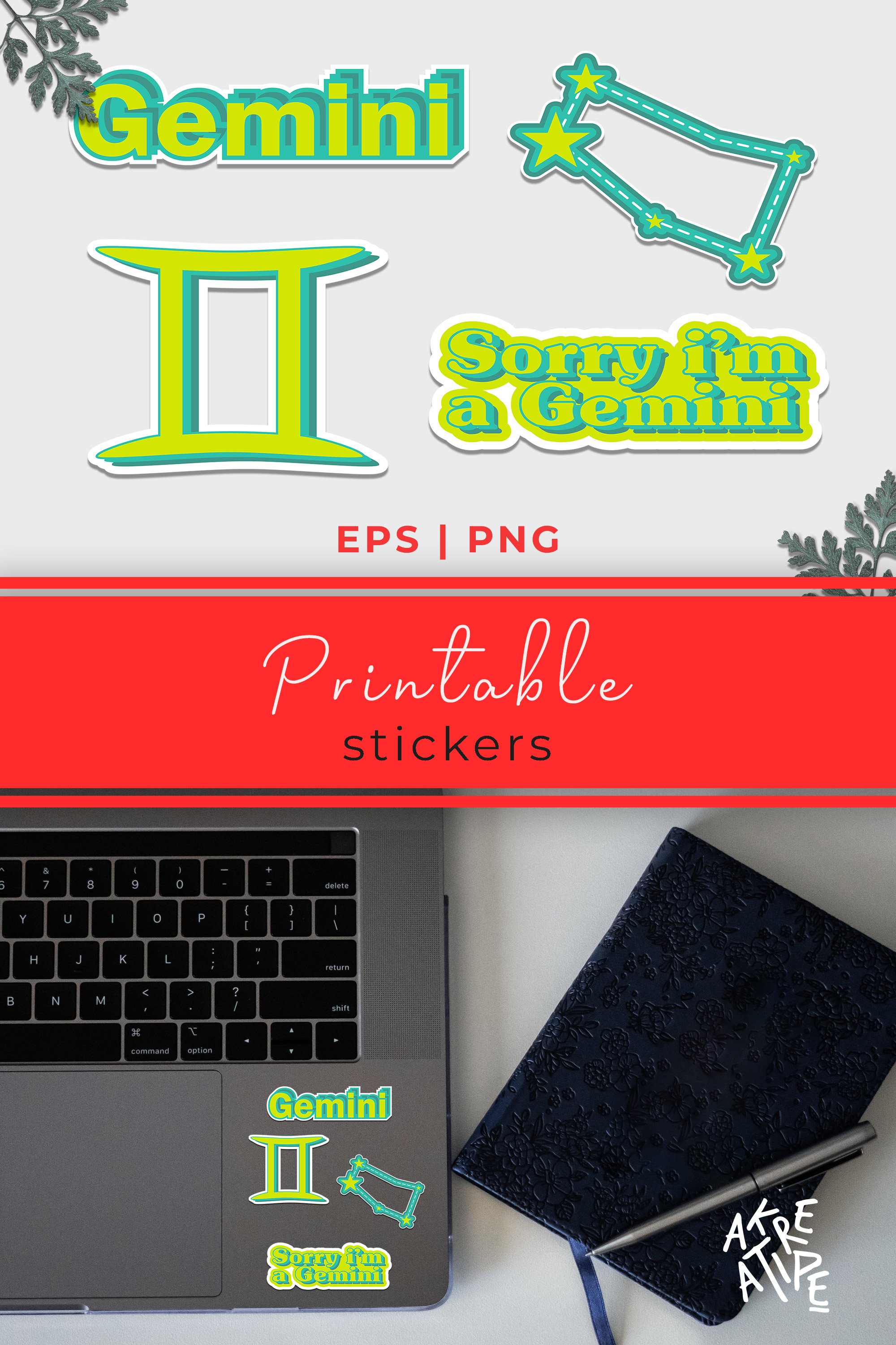 Gemini Zodiac Stickers PNGs | Printable Stickers Bundle PNGs