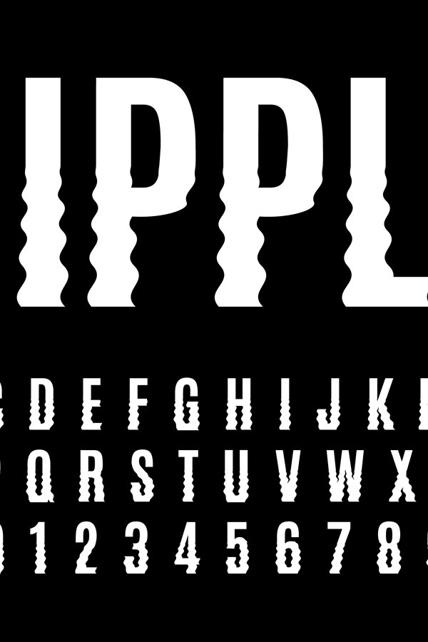 Ripple font. Wavelike curve english alphabet, (1423392)