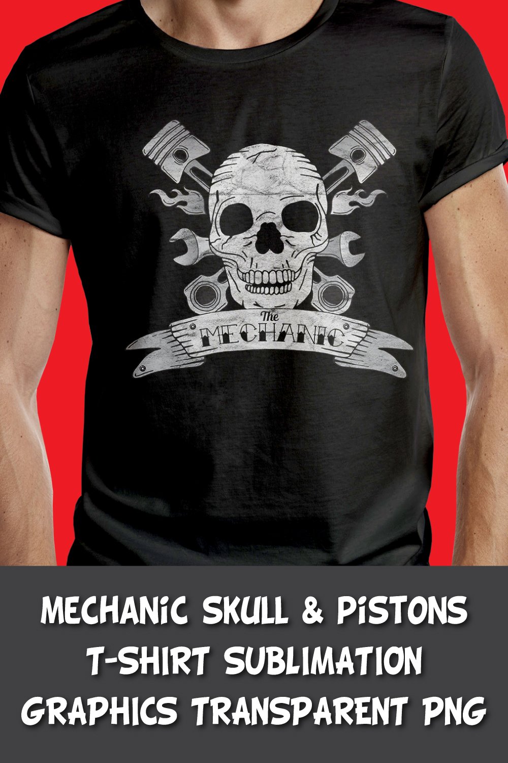 Skull and Crossed Pistons Mechanic T-shirt Sublimation PNG
