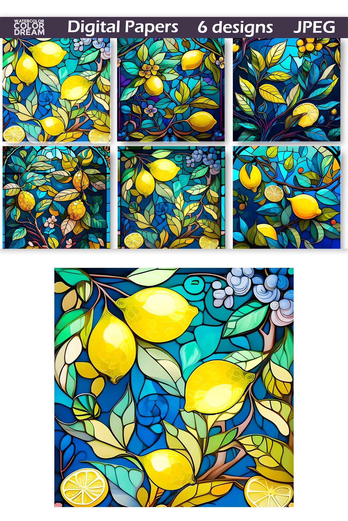 Stained Glass Lemon Illustration | Stained Glass Graphics