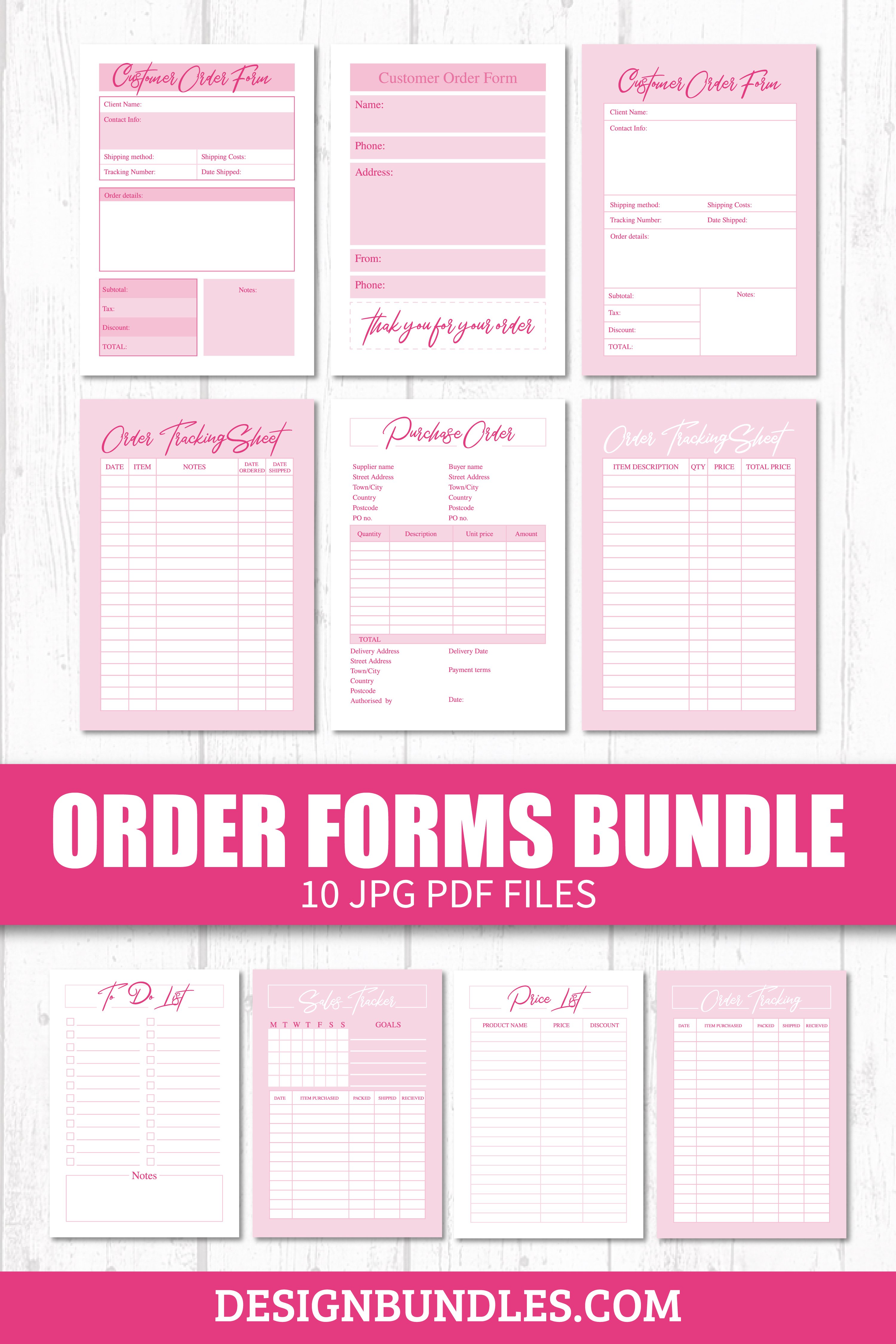 10 Order Form, Order Tracker, Customer order tracker A4