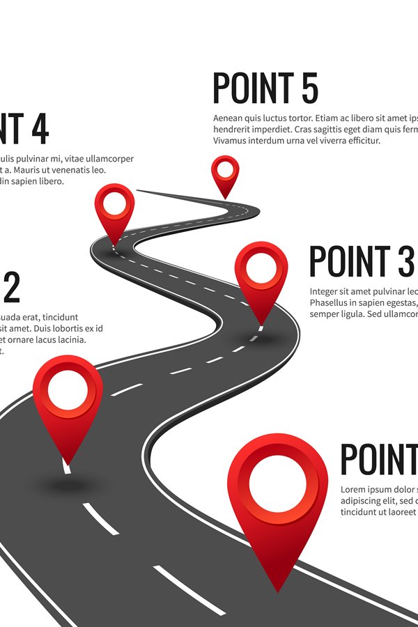 Road infographic. Curved road timeline with red (972132)
