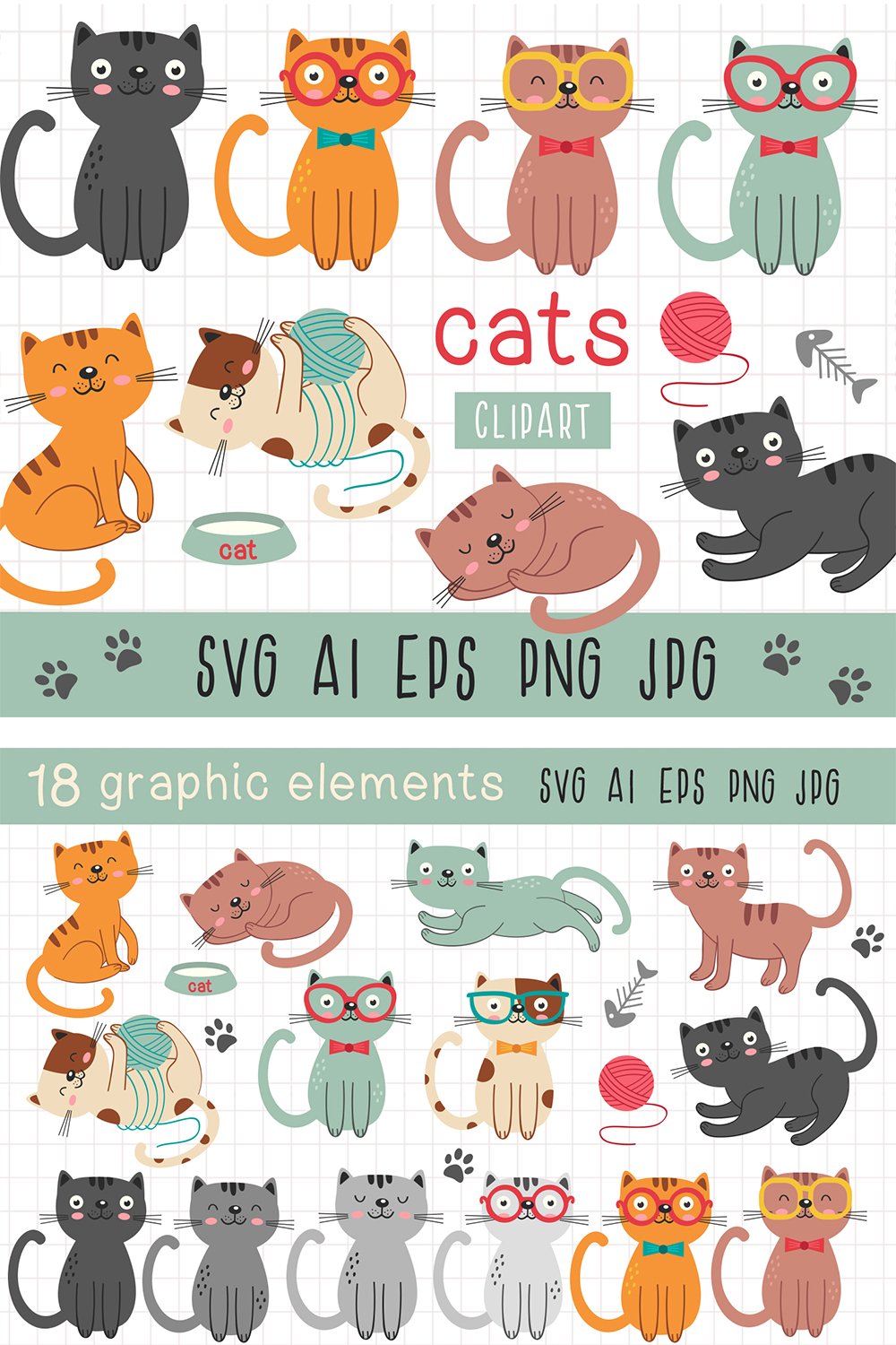 Cat svg, Cute cat clipart, Cats svg bundle, Animal clipart