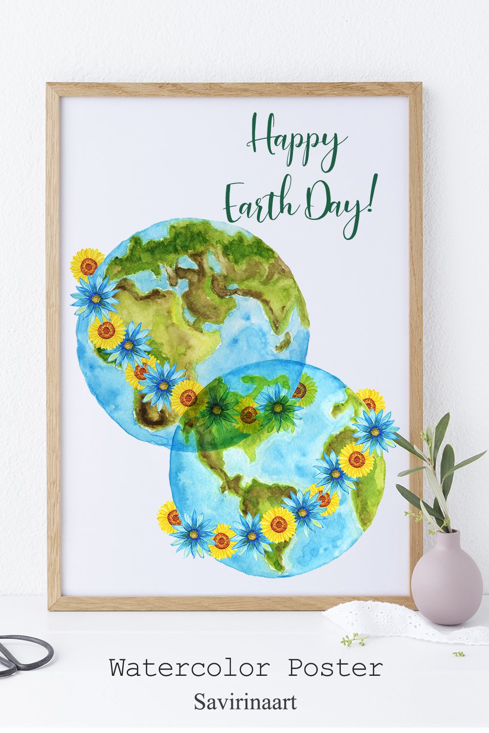 Happy Earth Day!Watercolor clipart eco. (1876119)