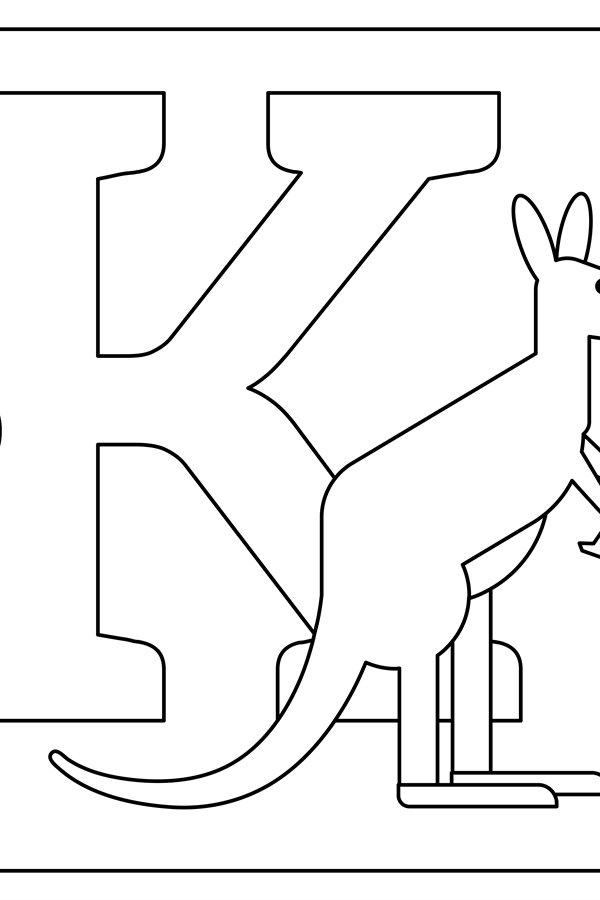 Kangaroo, letter K coloring page