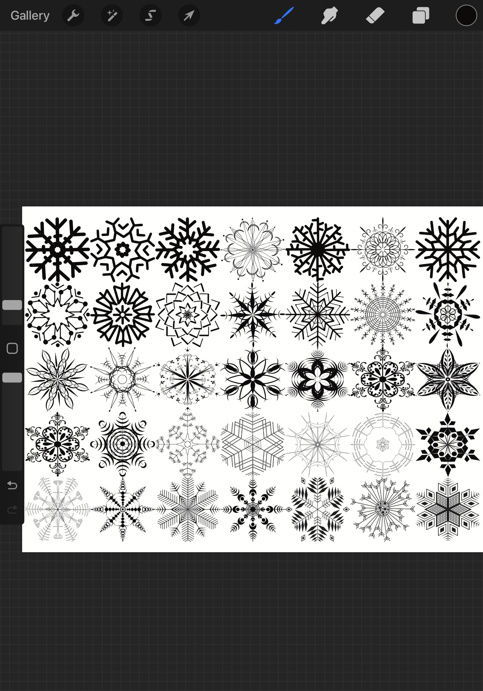 Winter Snowflake Procreate Brush Stamp Set 2, 34 Xmas Flakes