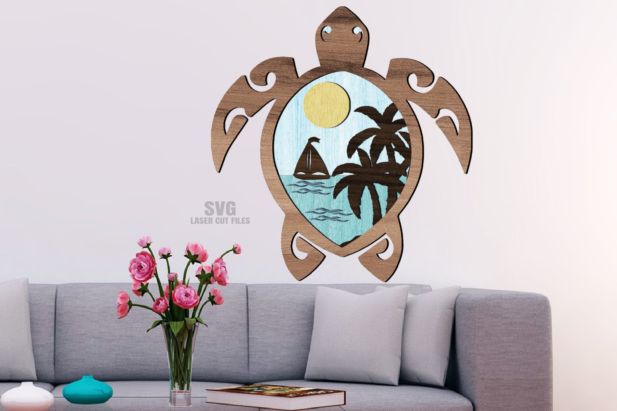 3D Turtle SVG | Beach Sign Laser Cut Files | Sea Turtle SVG