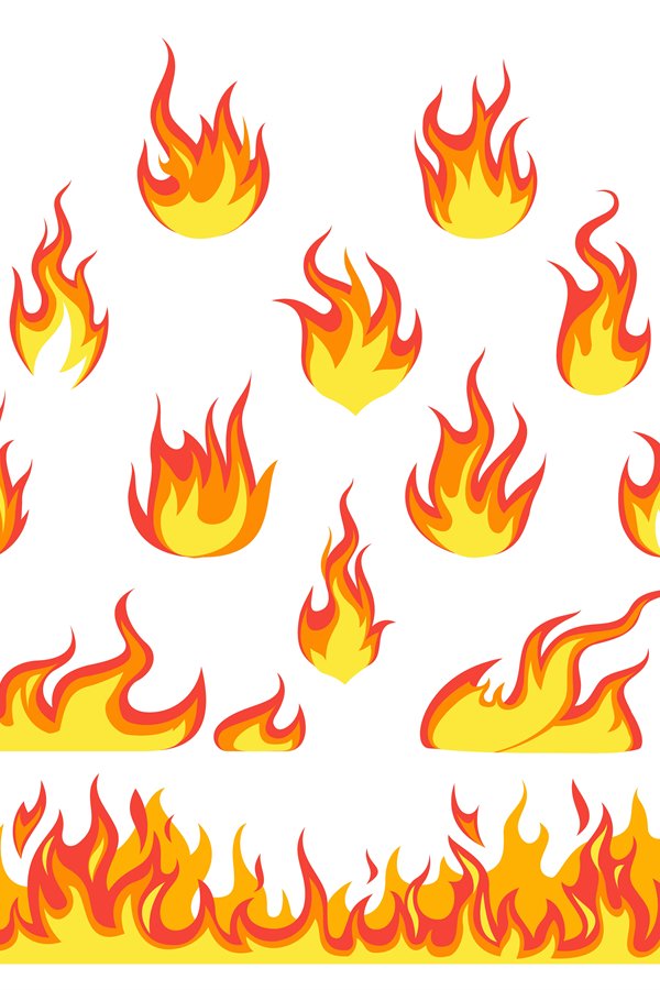Cartoon fire set. Hot temperature curve painting comic dange