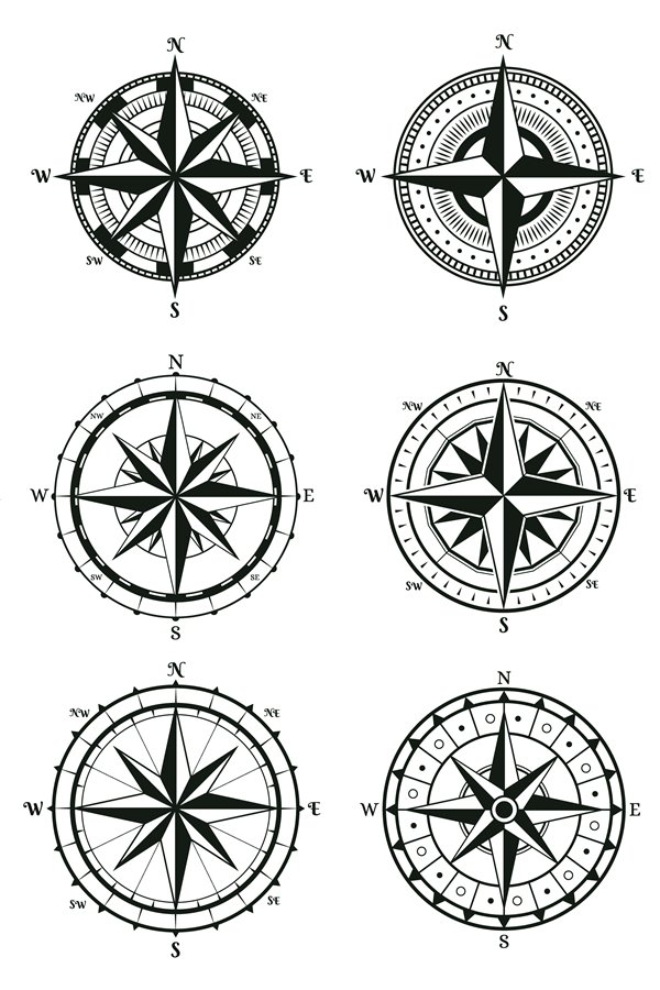 Vintage rose wind compass, sea boat navigation skipper compa