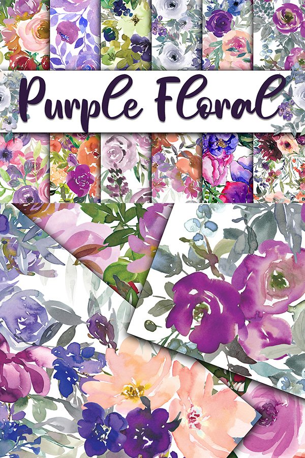 Purple Floral Digital Papers (1630814)