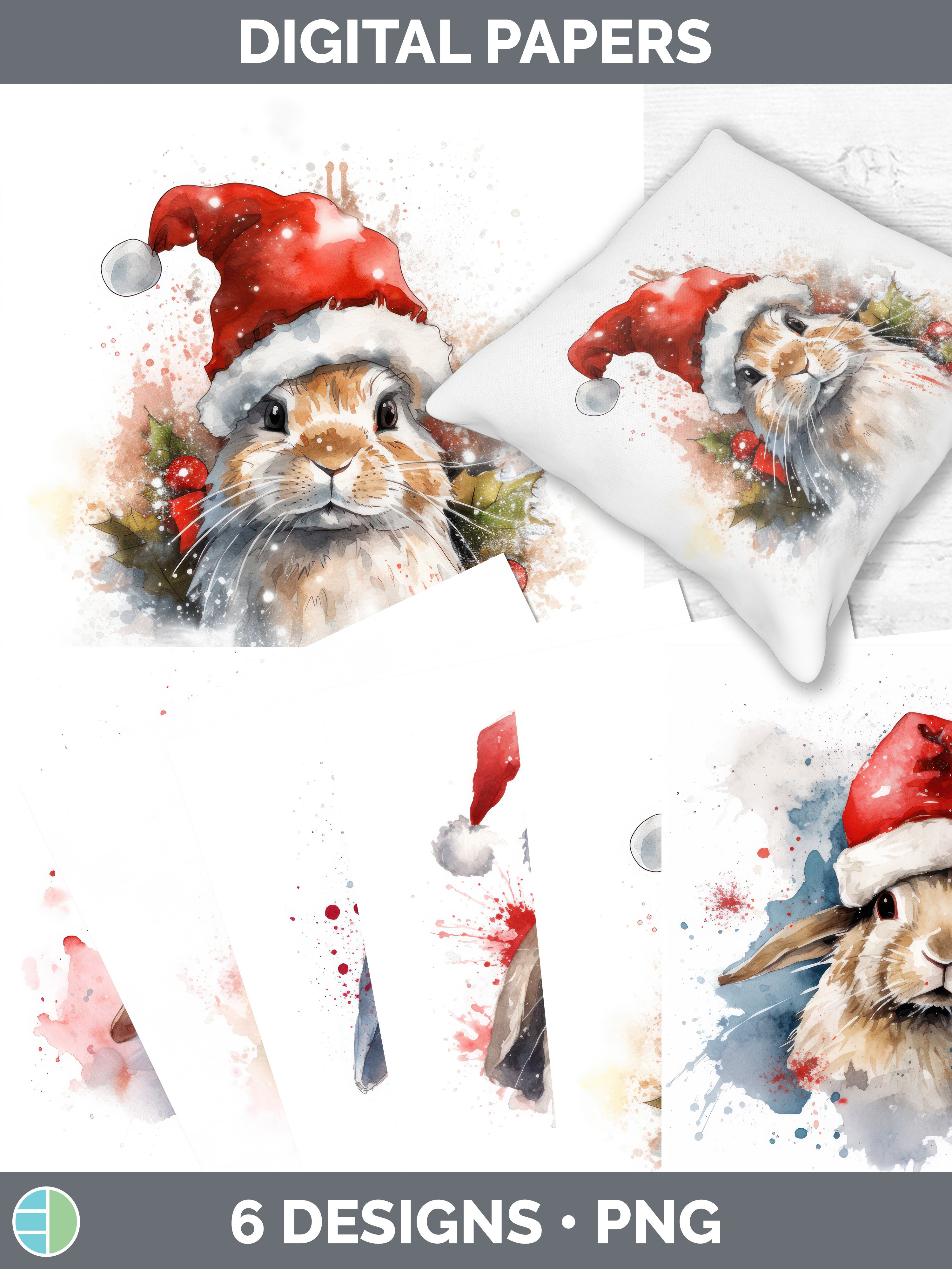 Christmas Santa Hat Rabbit Paper Backgrounds | Digital Scrap