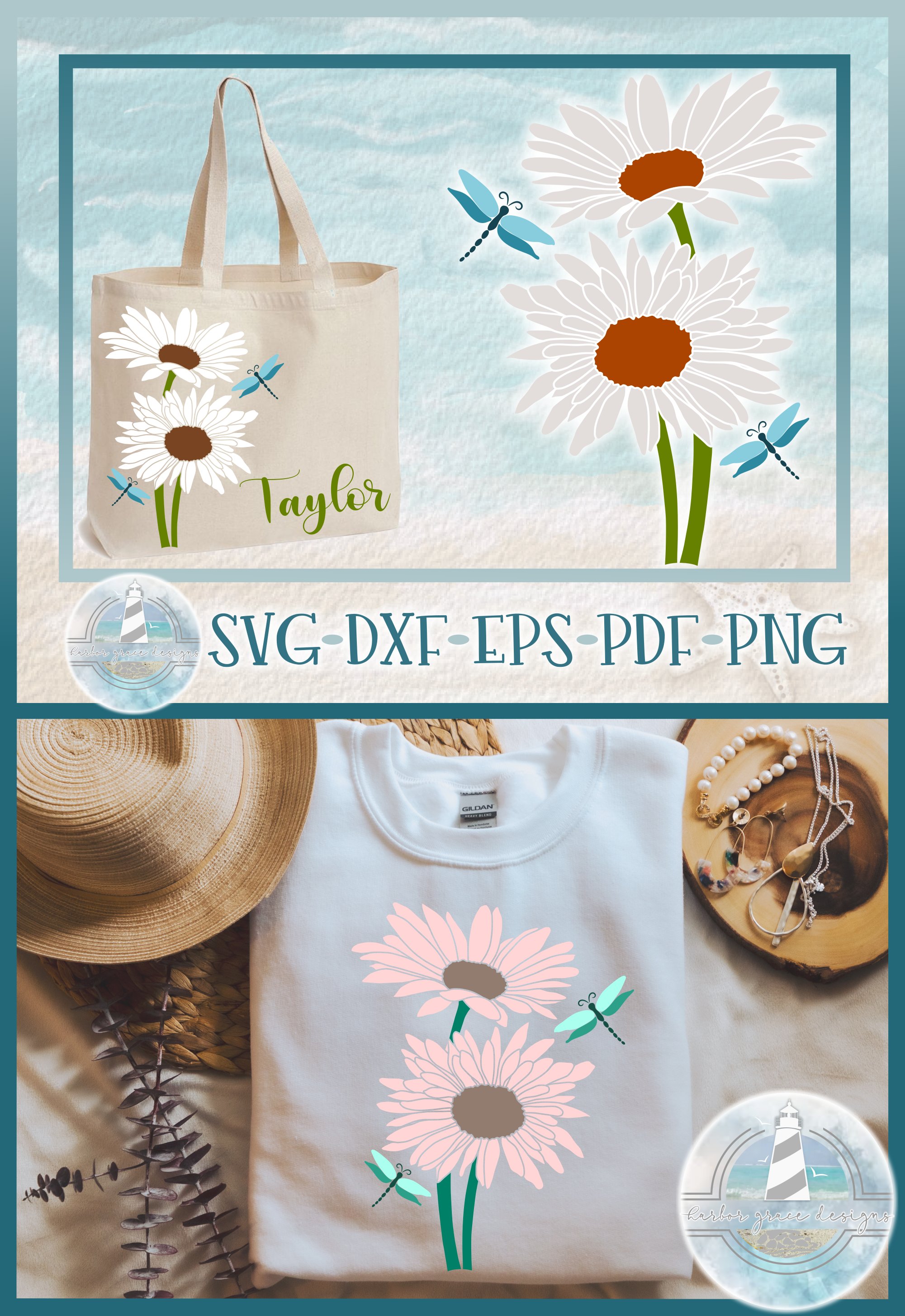 Daisies with Dragonflies SVG | Daisy and Dragonfly Cut File