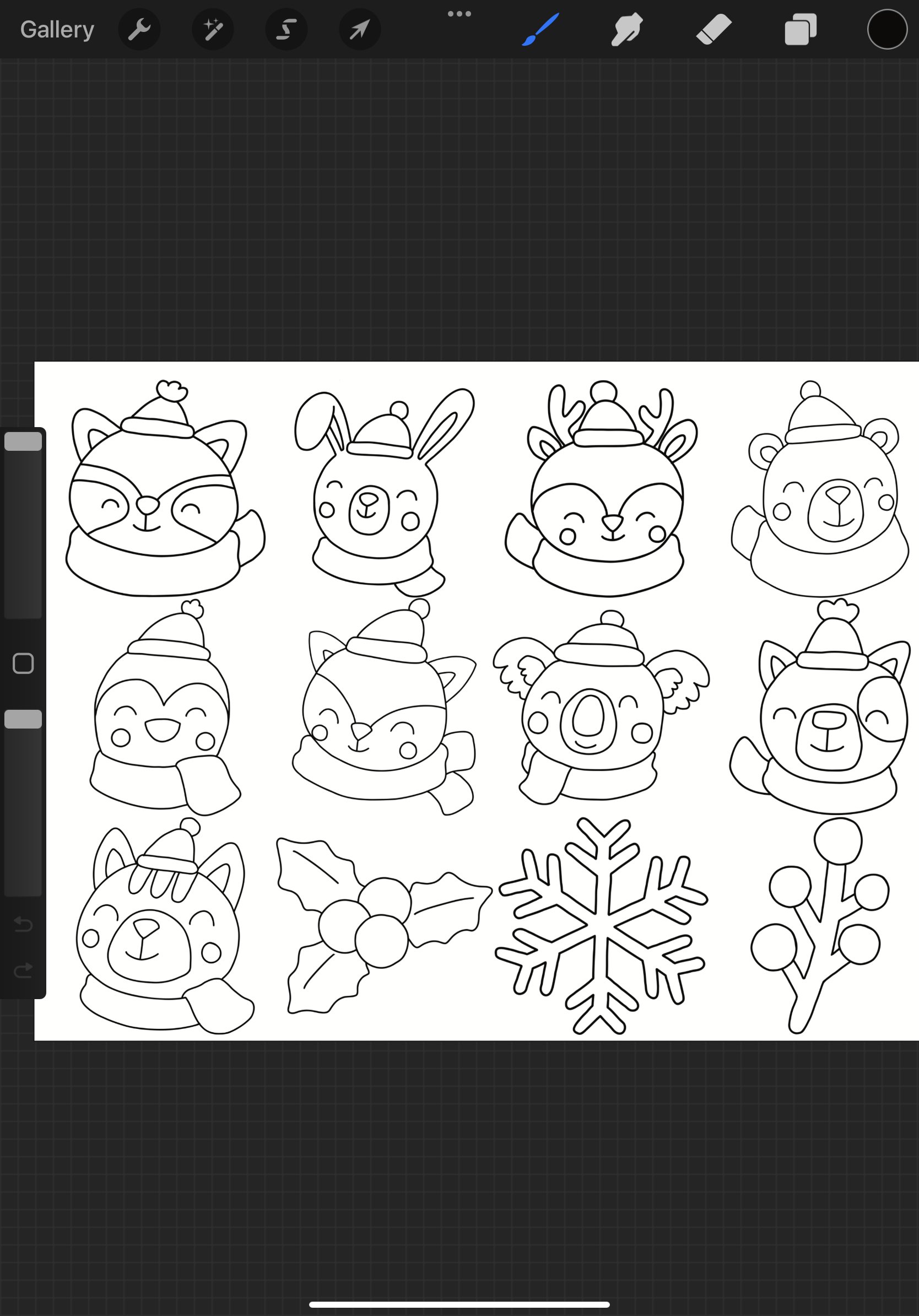 Christmas Cartoon Animals Outlines Set 1, 12 Cartoon Animals
