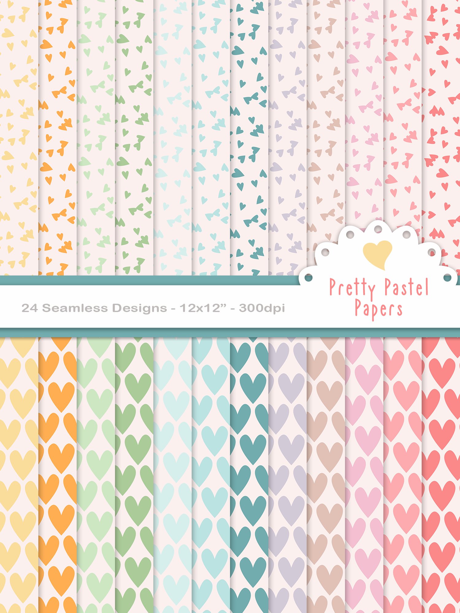 Pretty pastel hearts, seamless background patterns