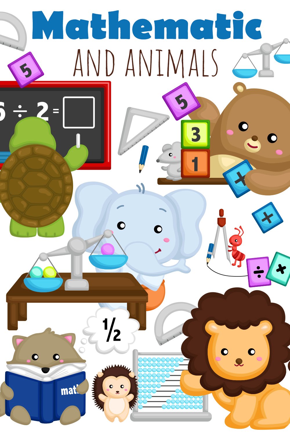 Cute Mathematics Formula and Animal Cartoon Sticker Clipart