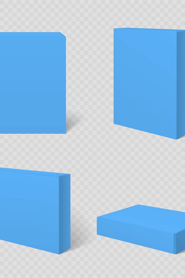 Blue blank cardboard package box vector template