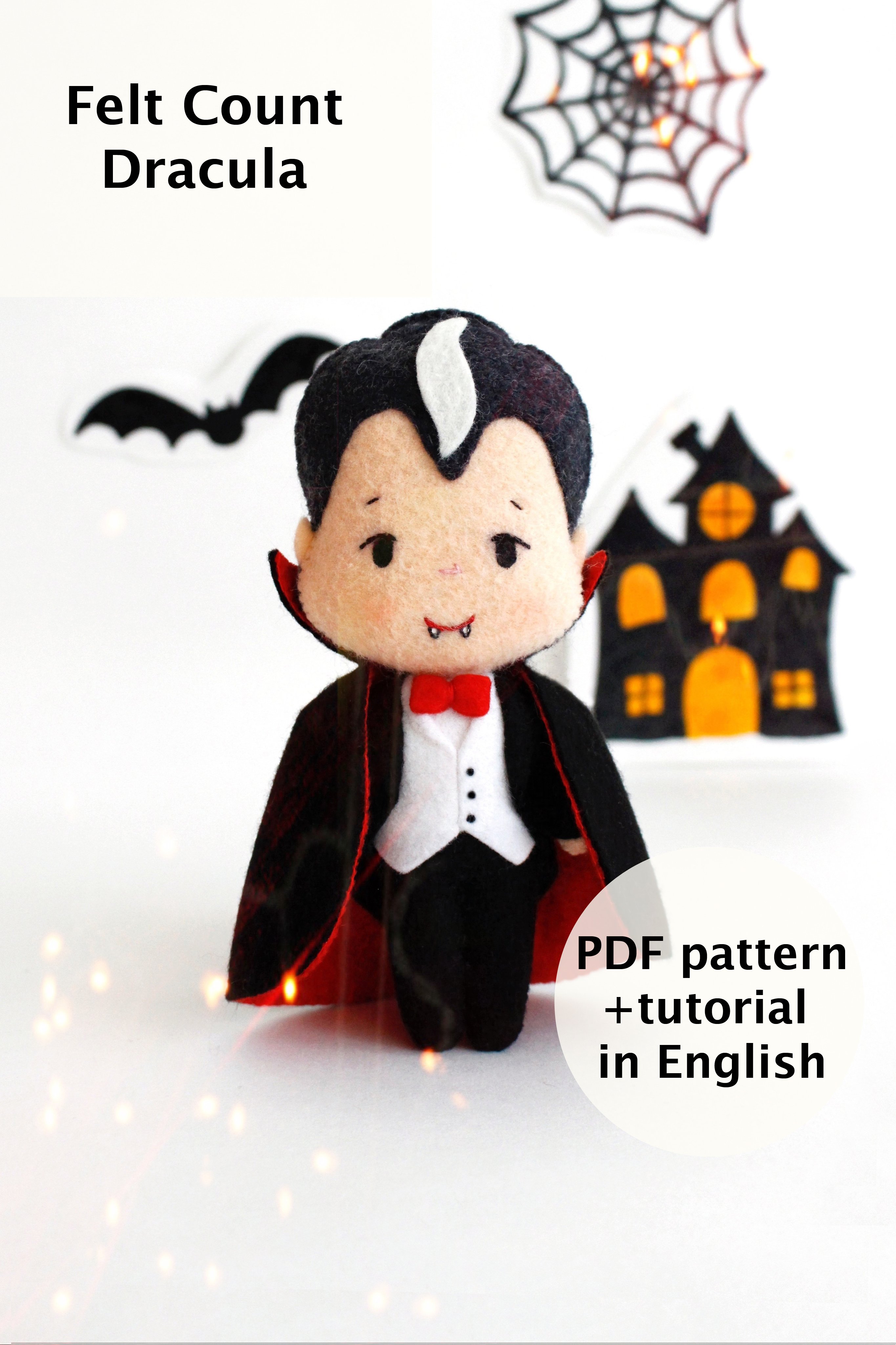Felt vampire Count Dracula PDF pattern, Halloween DIY decor