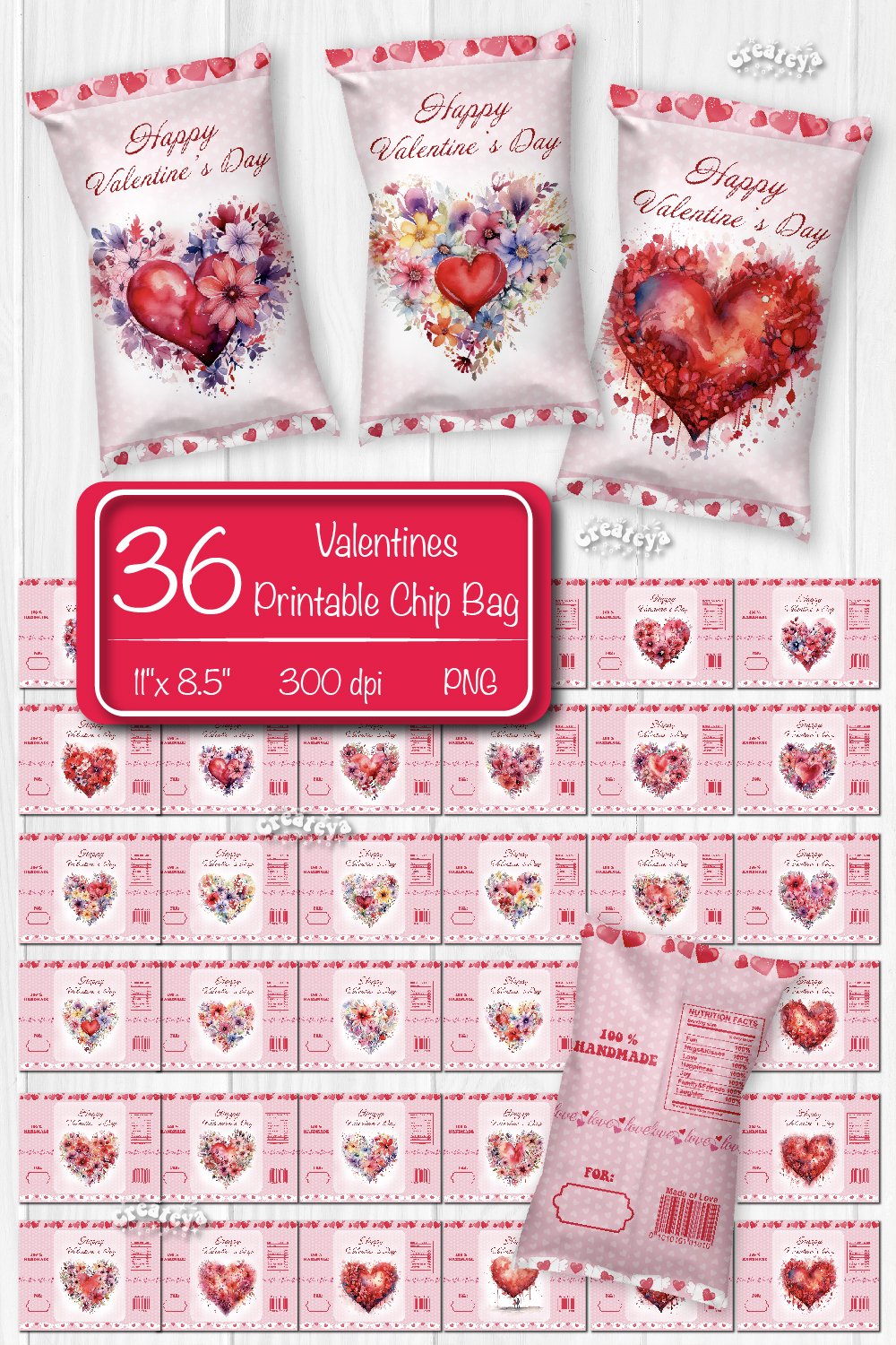 Valentine Chip Bag Bundle template Printable party favor