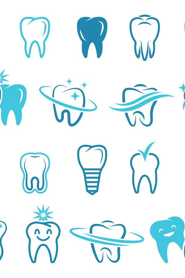 Stylized monochrome pictures of teeth. Dental concept illust