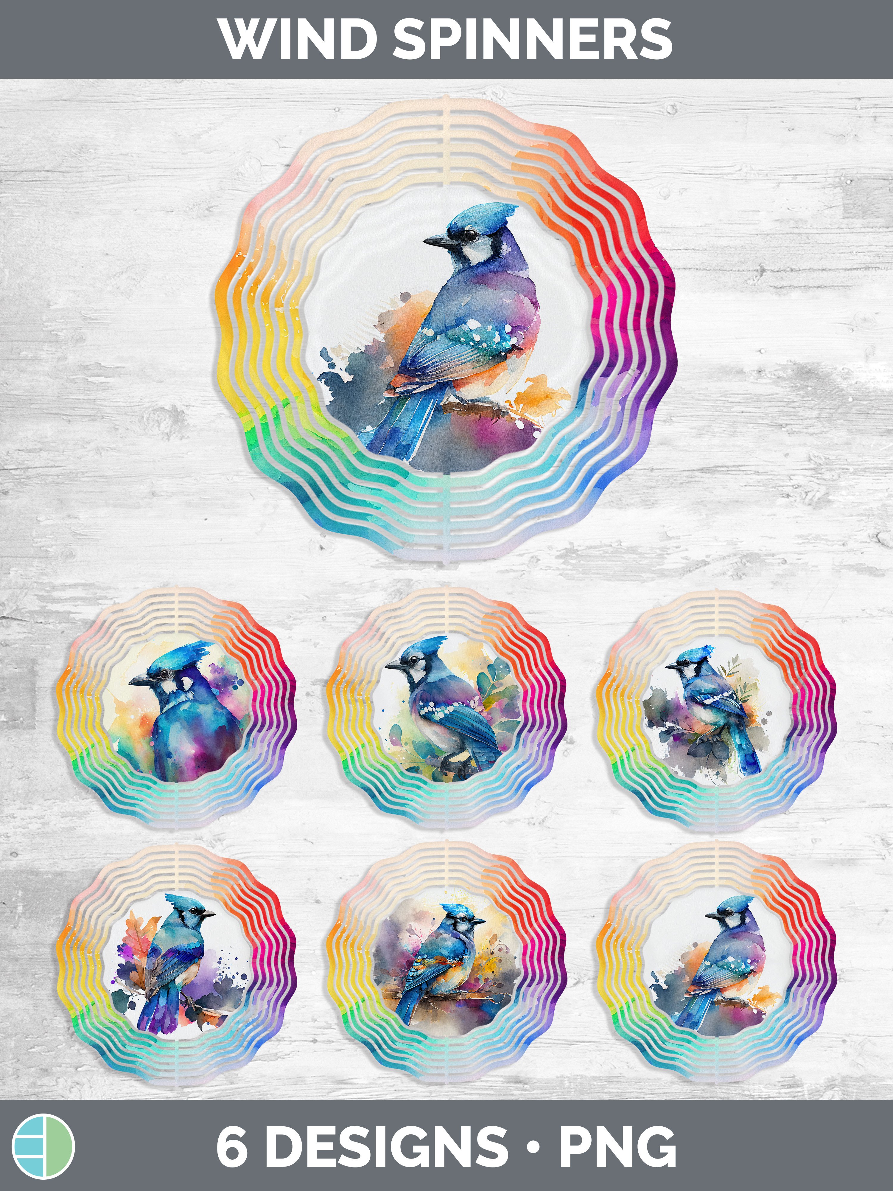 Rainbow Blue Jay Bird Wind Spinner | Sublimation Spinner Des