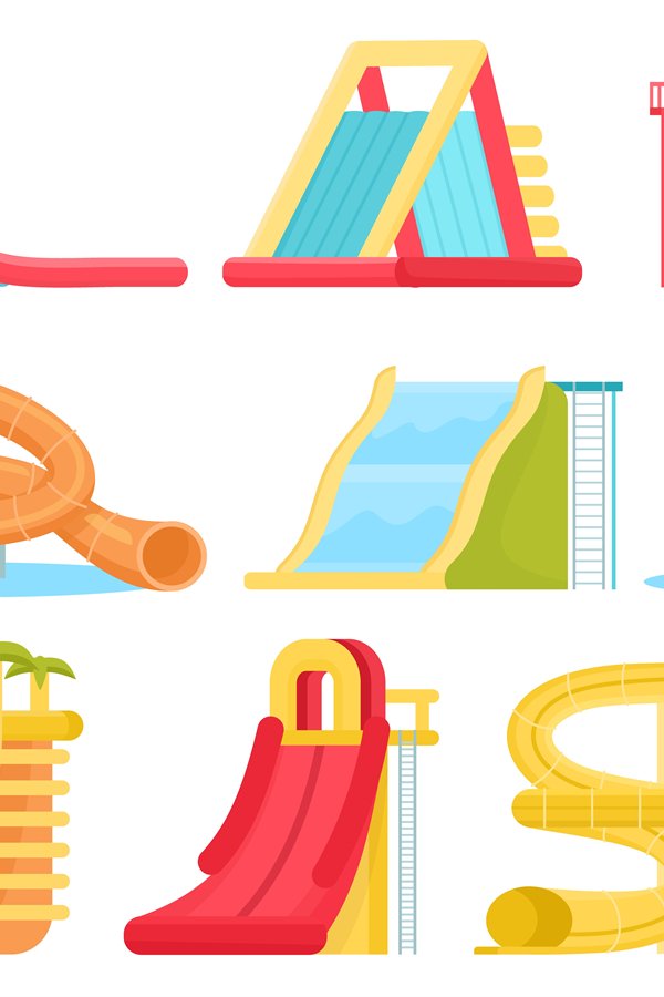 Inflatable water slides and plastic spiral tubes for aquapar