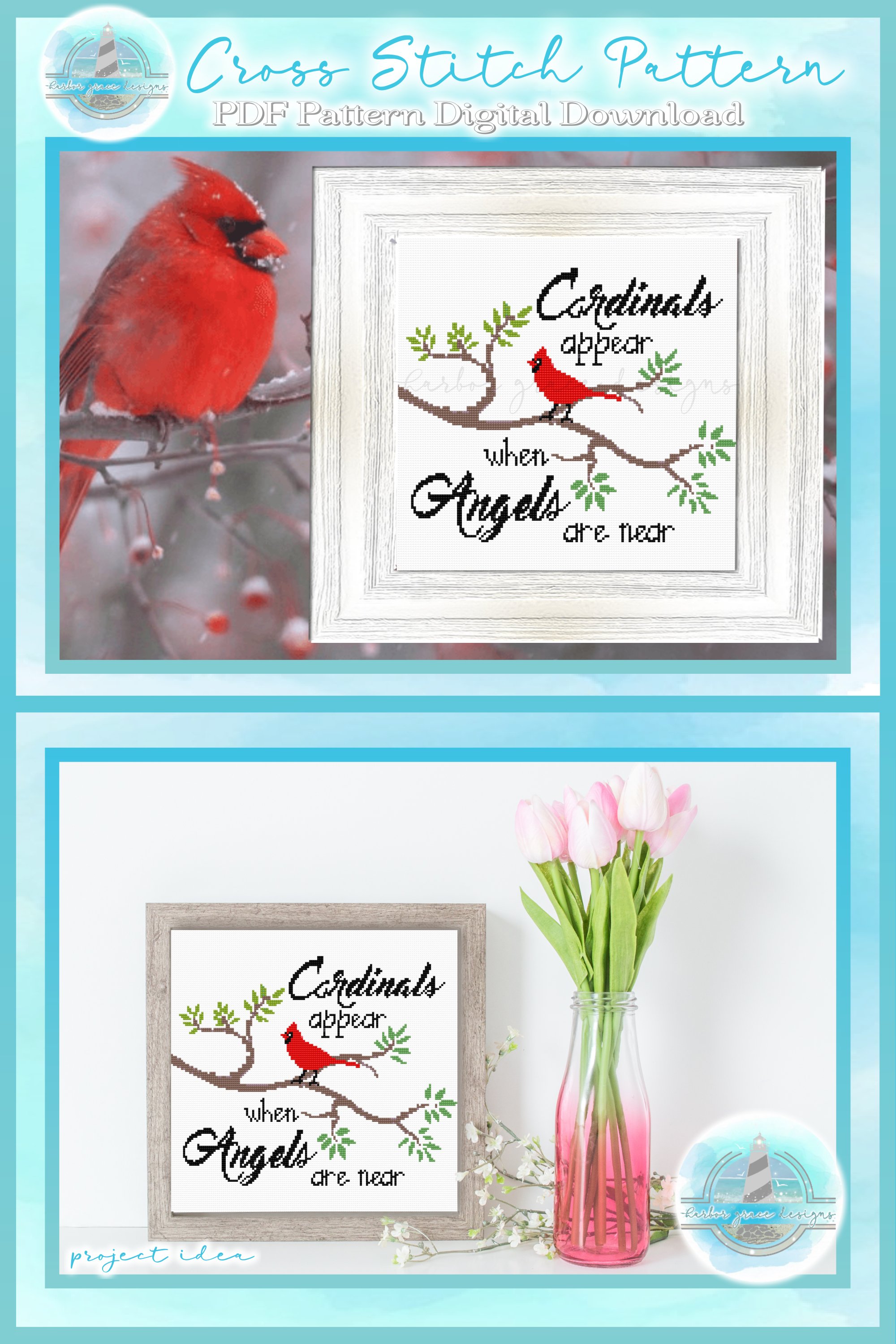 Cardinals Appear Quote Counted Cross Stitch PDF Pattern