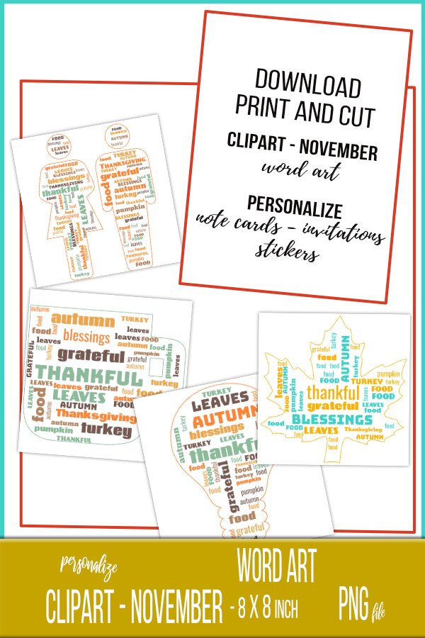 11 Word Clouds - Word Art - November Clipart