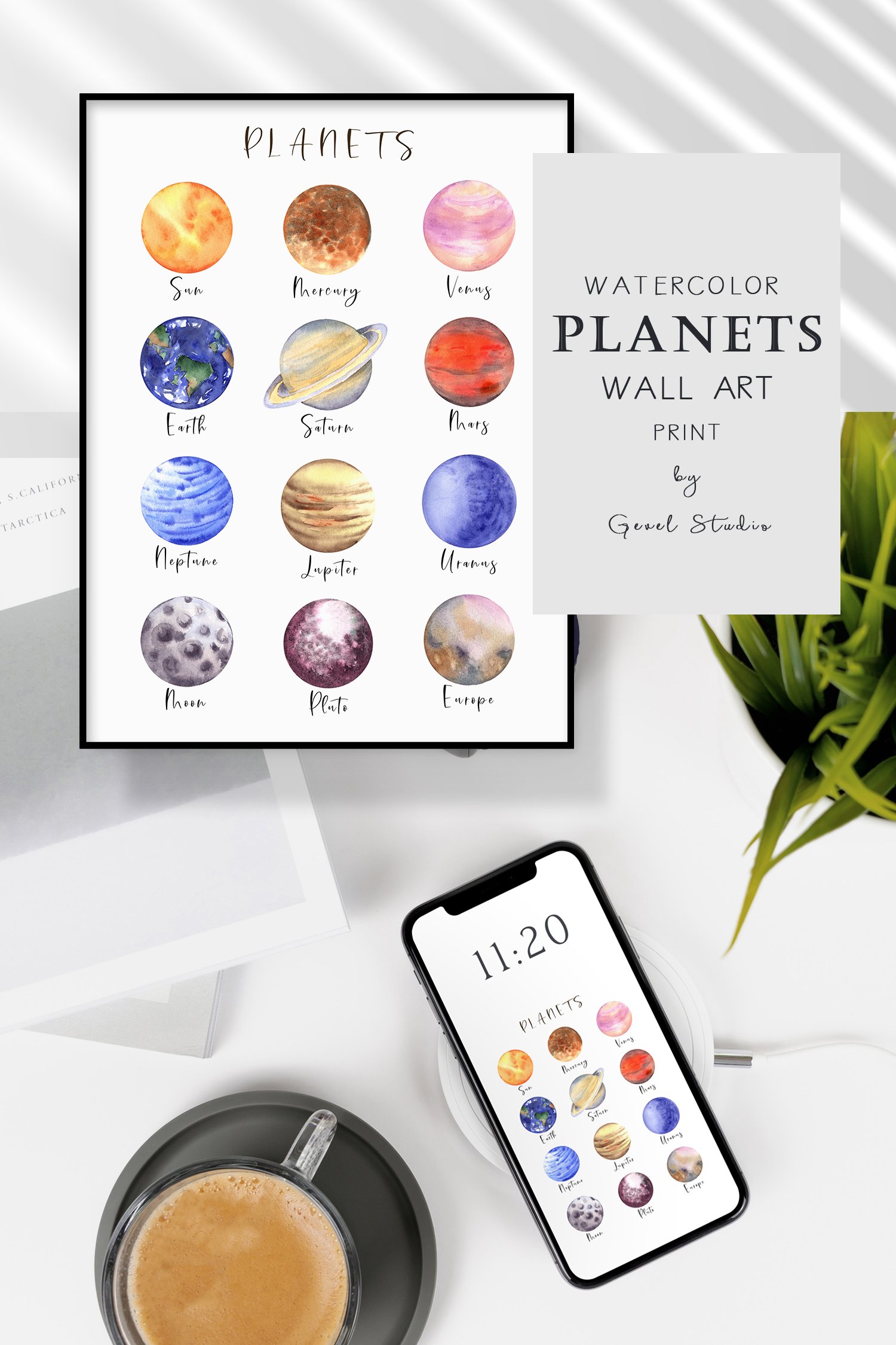 Watercolor Planets - Printable Wall Art - Educational poster