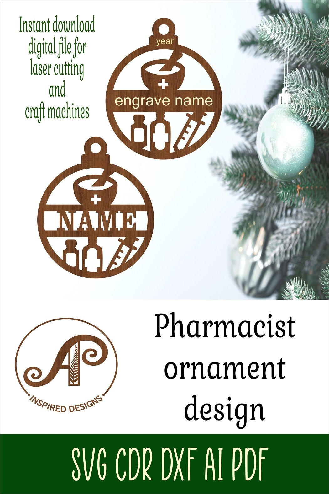 Pharmacist Christmas Ornament SVG laser cut