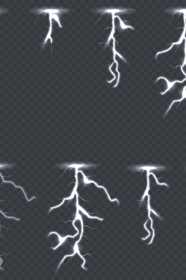Lighting thunderbolt set isolated on transparent background