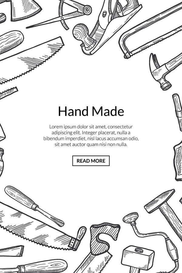 Vector hand drawn carpentry elements background with place f