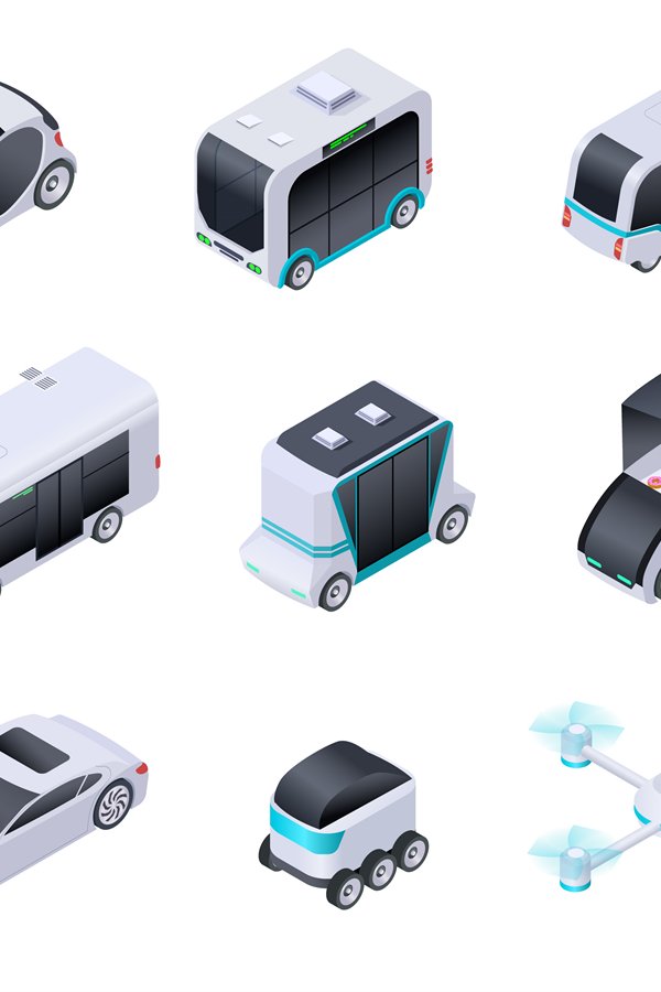 Driverless cars. Future smart vehicles. Unmanned city transp