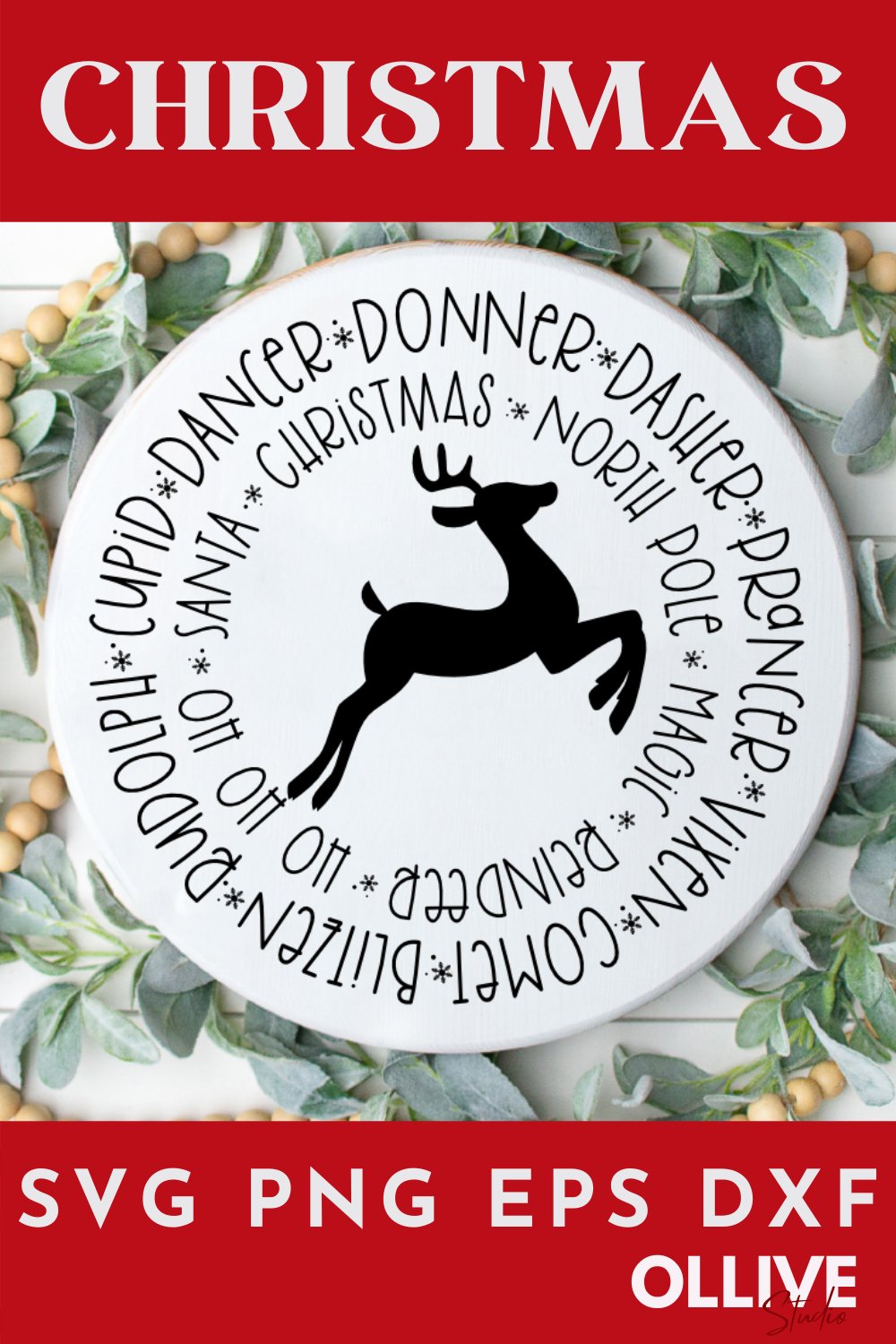 Christmas Reindeer Round SVG | Christmas Sign SVG