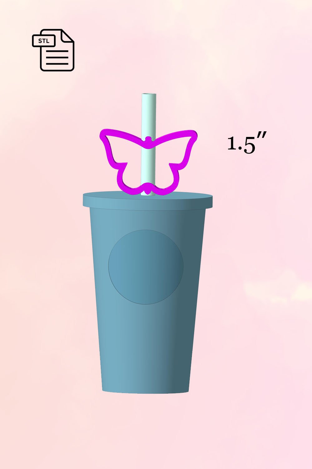 Simple Butterfly Straw Topper STL File for 3D Printing