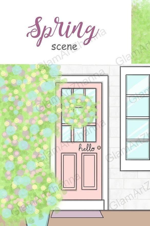 Spring SCENE Hand Drawn Rainbow Pink Purple Clipart - PNG