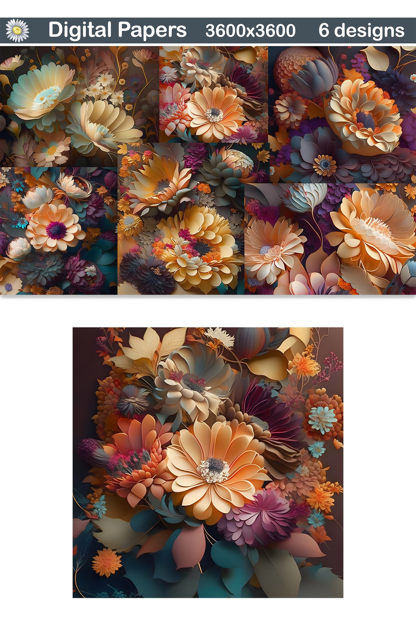 Fall Flowers 3D Background | 3D Flowers Digital Paper