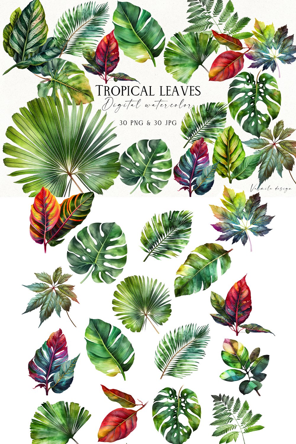 Watercolor Tropical Leaves Clipart (2519799)