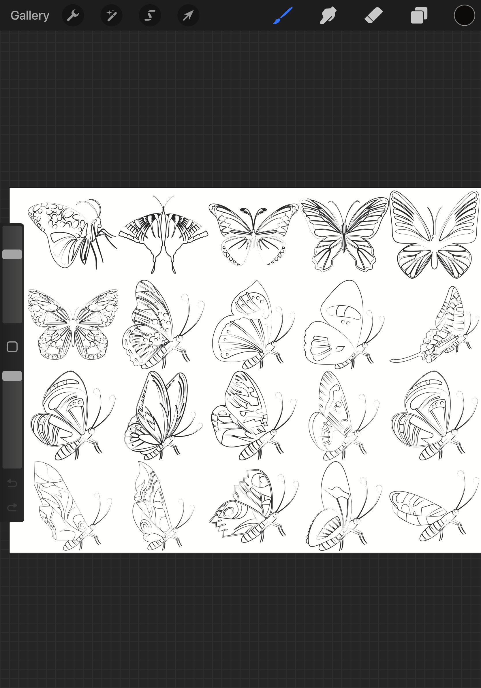 Butterflies Outlines Set 1 Procreate Brush Stamps, 20 Stamps