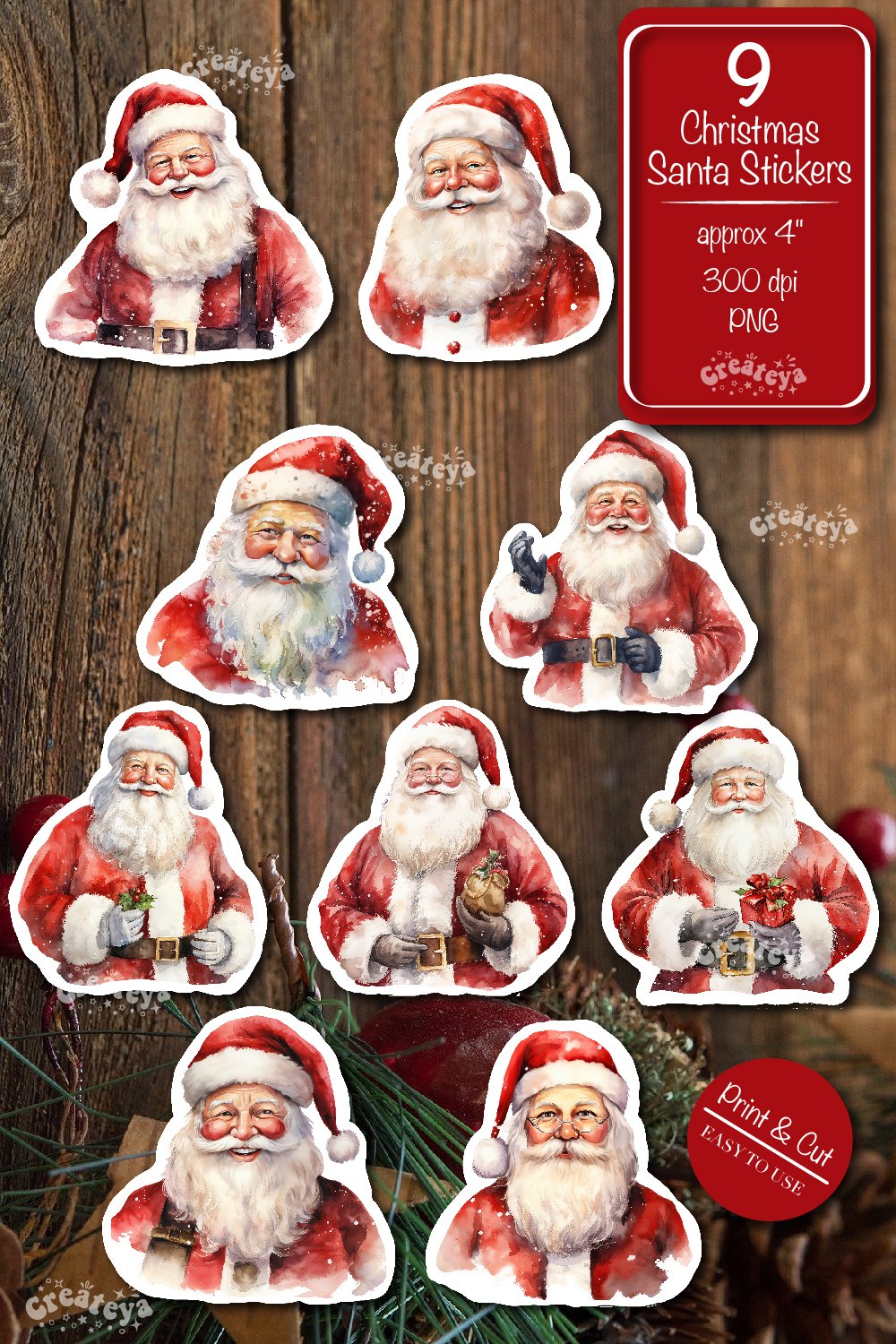 Christmas Stickers png Bundle Santa Printable Stickers