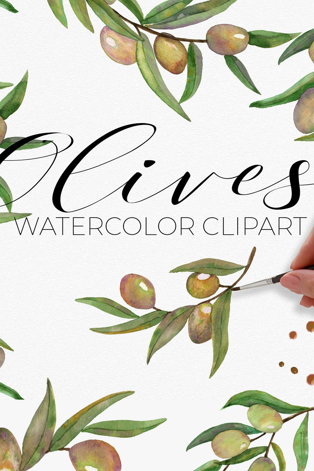 Green Olive Branches Watercolor Graphic Elements, Frames