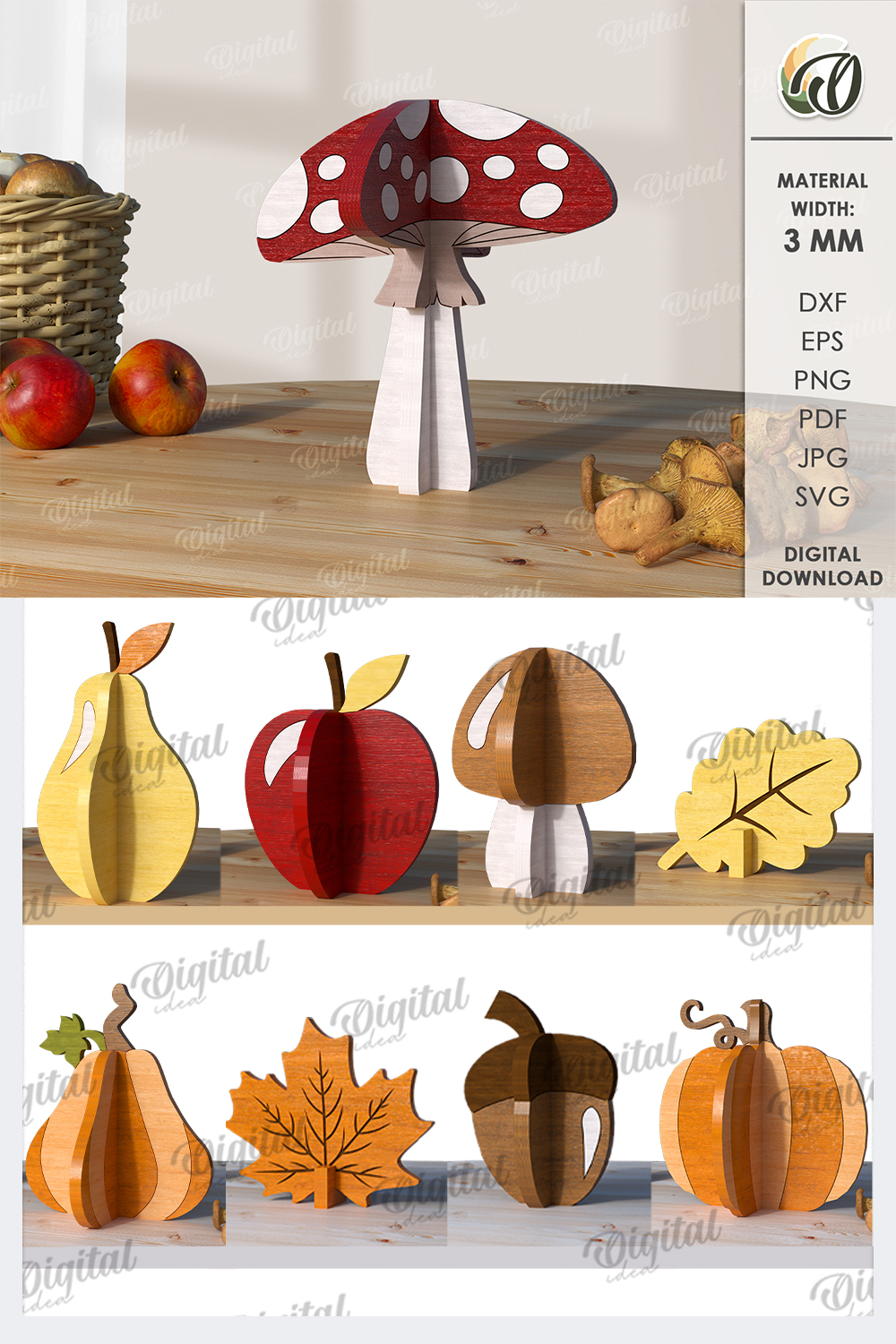 3D Fall Decors Bundle Laser Cut. Fall Decor SVG