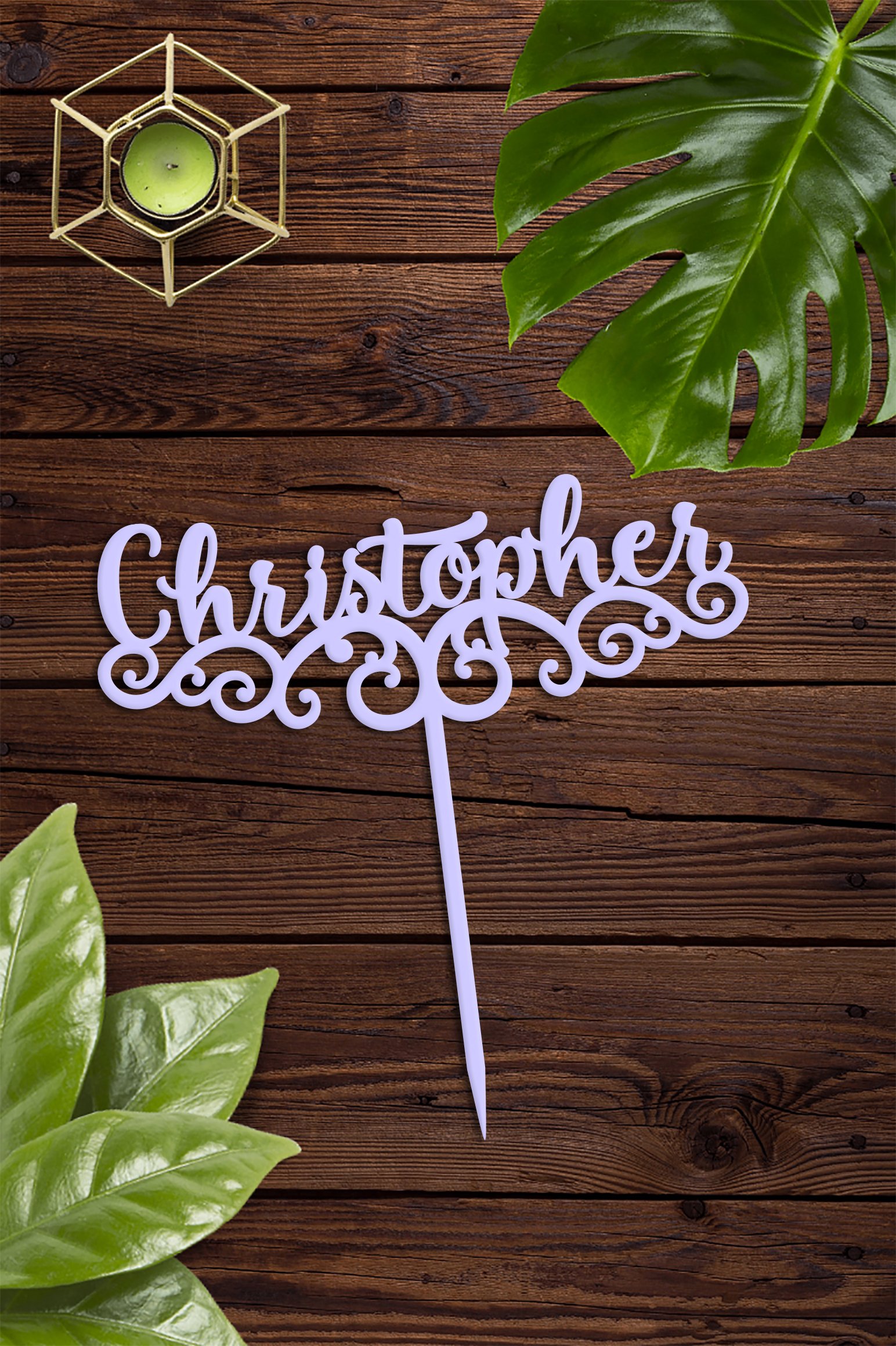 Christopher. Name topper for a birthday cake. Laser cutting.