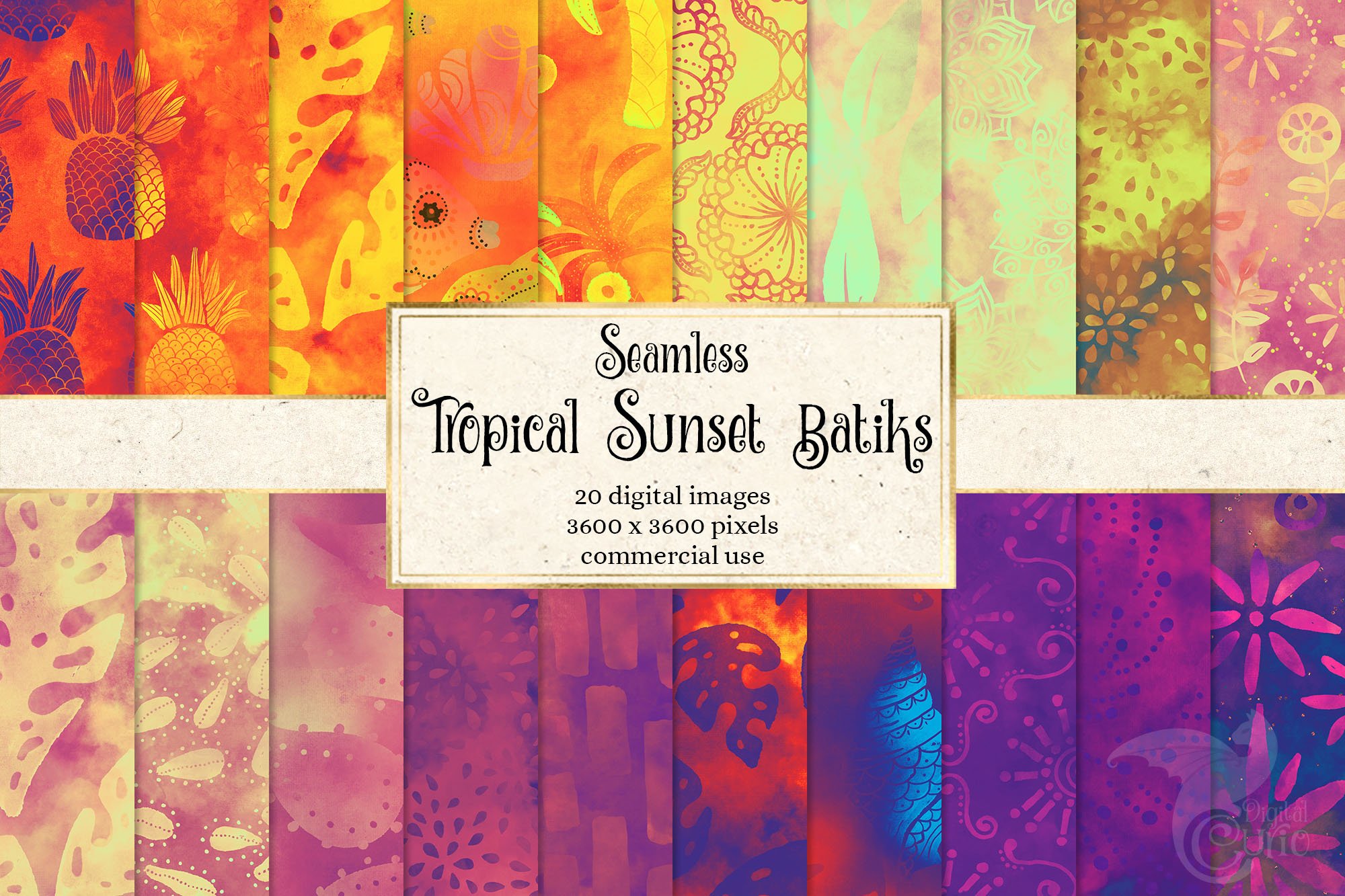 Tropical Sunset Batik Digital Paper