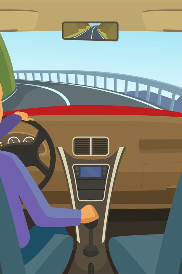 Driver inside his car. Vector illustration in cartoon style