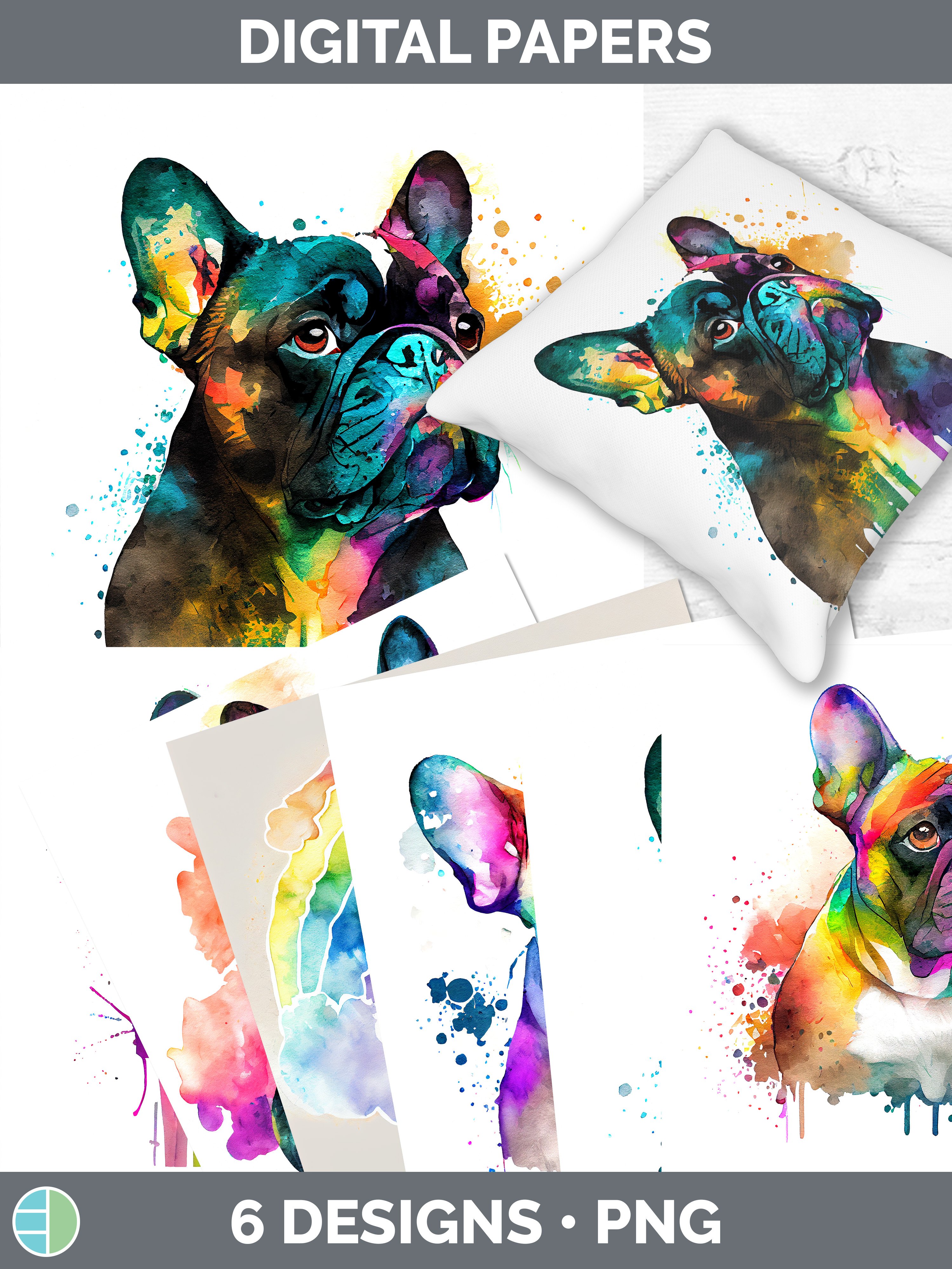 Rainbow French Bulldog Paper Backgrounds | Digital Scrapbook
