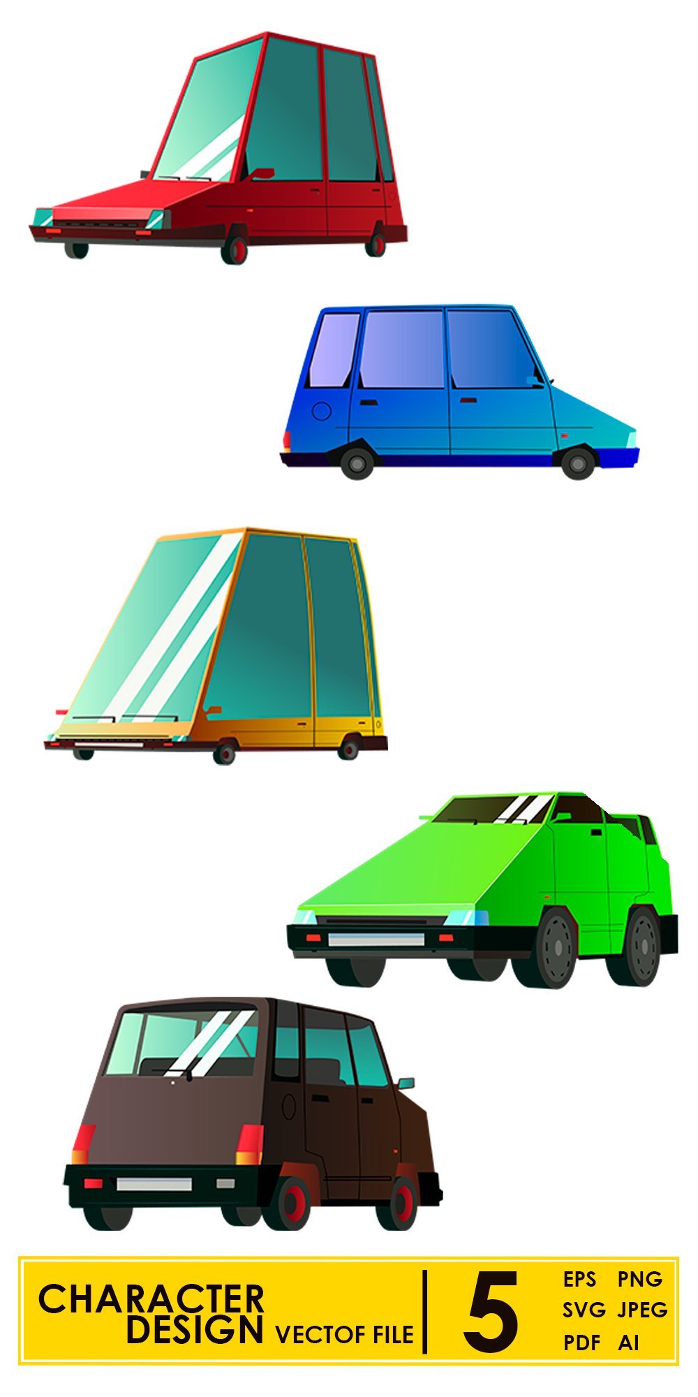 Set of cars. 5 variations. Vector file. character design.eps