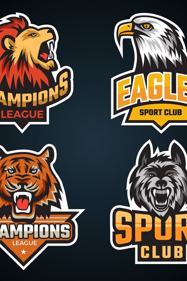Sport animal. Team logo or emblem with wild animals grizzly